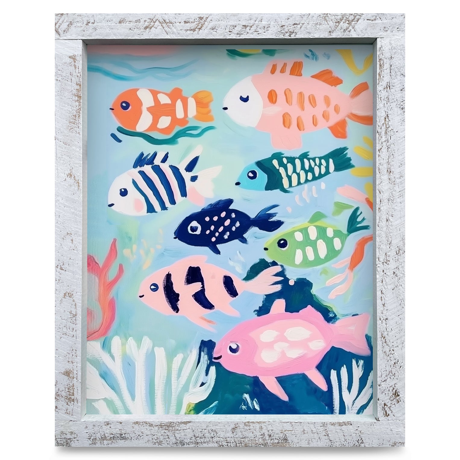 Colorful Fishies | Real Wood Framed Wall Art Print – Mill Wood Art ...