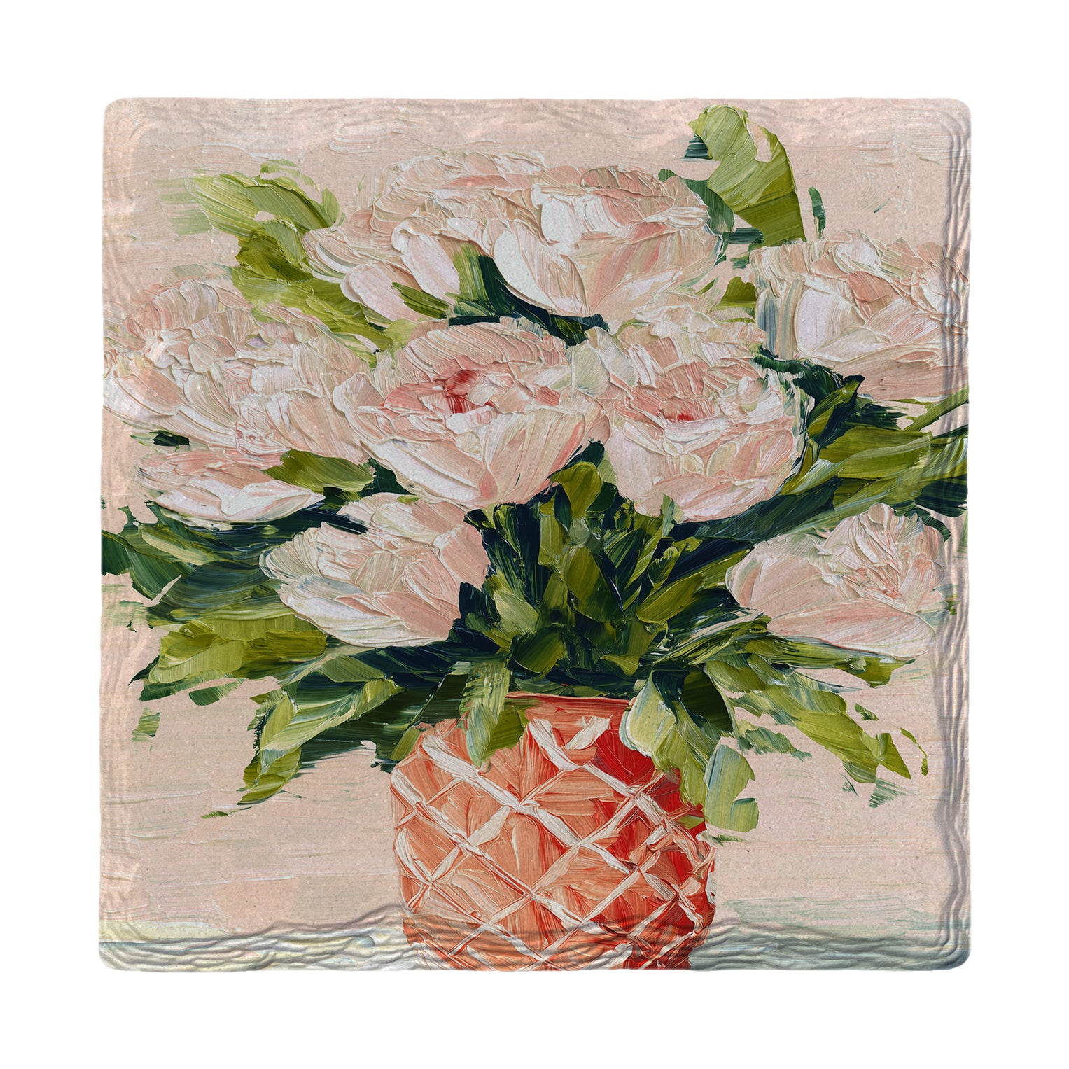 Impasto Pink Peonies | Ceramic Drink Coaster – Mill Wood Art Wholesale