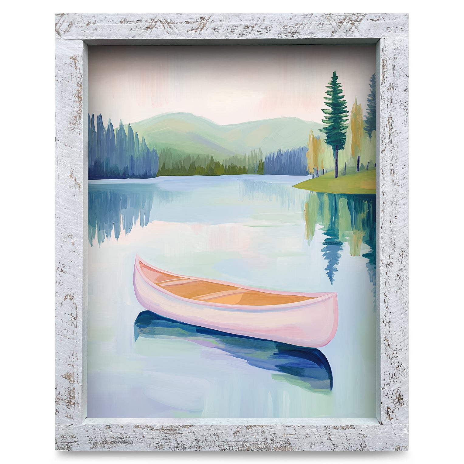 Pastel Pink Lake Canoe | Real Wood Framed Wall Art Print – Mill Wood ...
