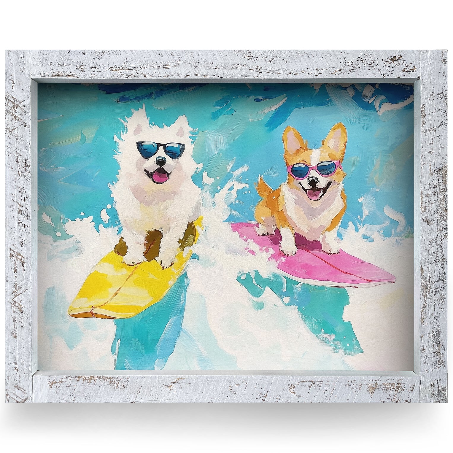 Cute Surfing Pups | Real Wood Framed Wall Art Print | Horizontal – Mill ...